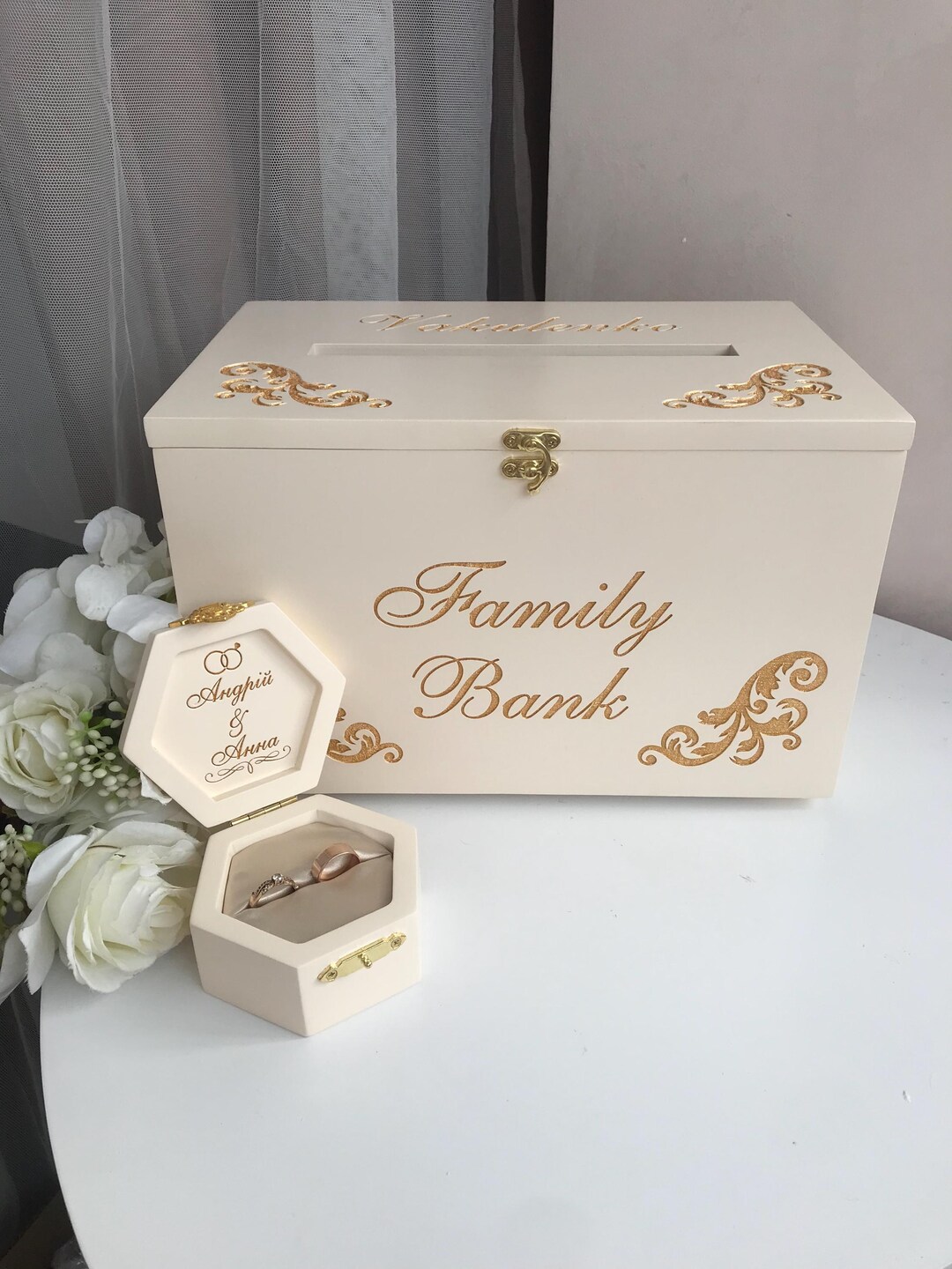 Beige Wedding Set Box, Wedding Ring Box and Card Box, Wedding Save the ...