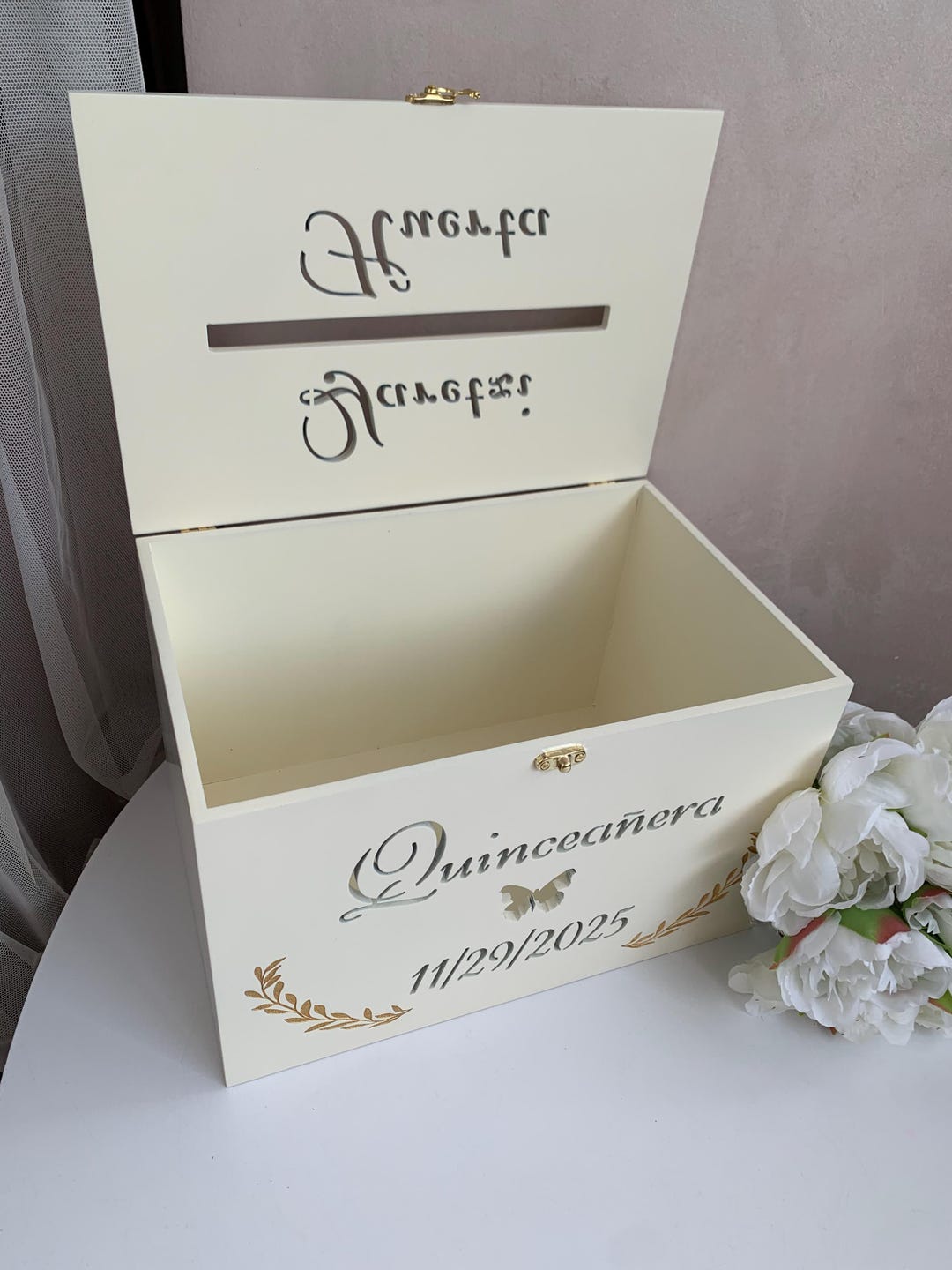 Personalized 16th Birthday Card Box, Custom Quinceañera Box, Wooden ...