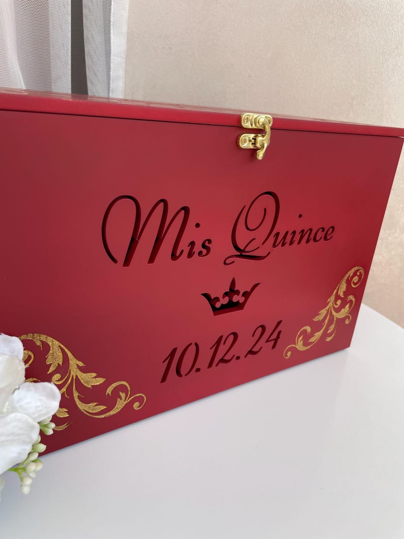 Personalised Quinceañera Red Card Box, Boho Post Box, Money Box, Rustic ...