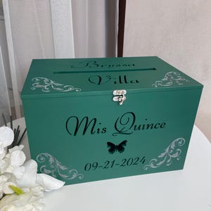 Personalised Quinceañera Emeral Green Card Box, Money Box, Rustic ...