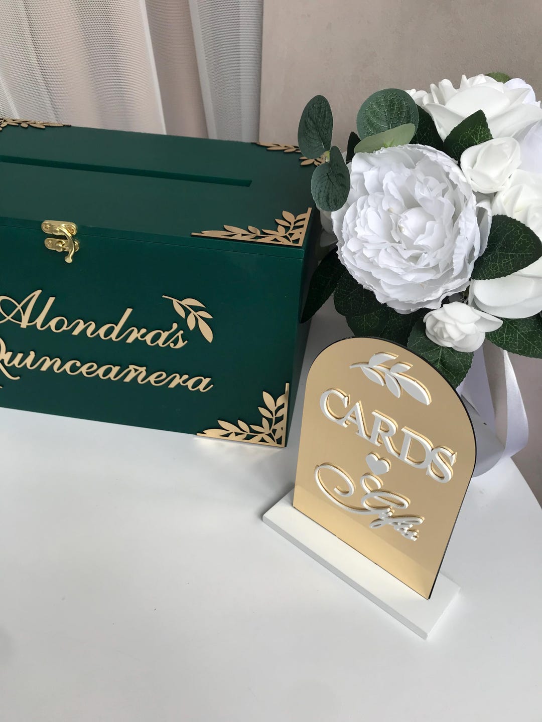 Emerald Green Sweet 16 Card Box, Personalized Quinceanera Card Box ...