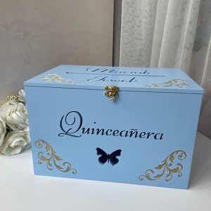 Personalised Quinceañera Blue Card Box, Boho Post Box, Money Box ...