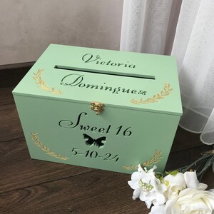 Personalised Quinceañera Sage Green Card Box, Boho Post Box, Money Box ...