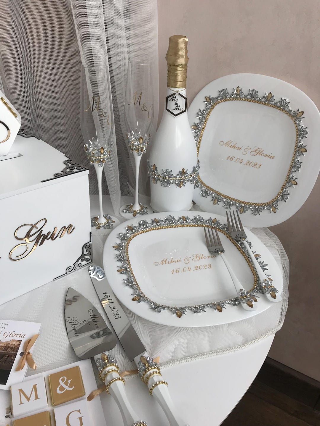 Wedding Ceremony Decor Set, Wedding Cutlery, Personalized Glassware Set ...