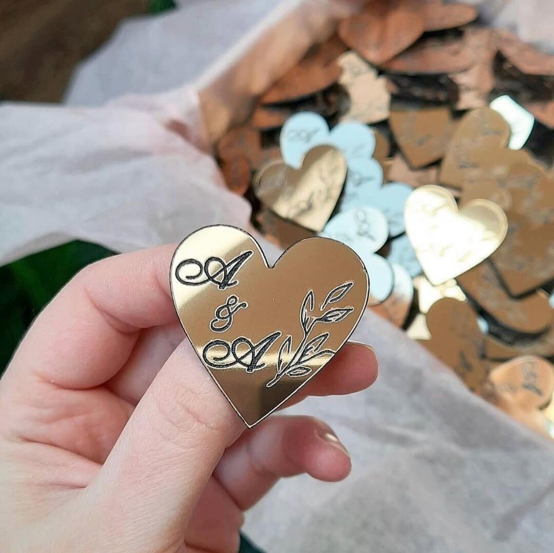 Gold Engraved Wedding Hearts, Wedding Save the Date, Engraving Initial ...