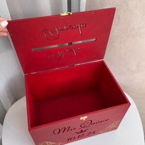 Personalised Quinceañera Red Card Box, Boho Post Box, Money Box, Rustic ...