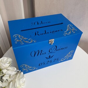 Personalised Quinceañera Royal Blue Card Box, Boho Post Box, Money Box ...