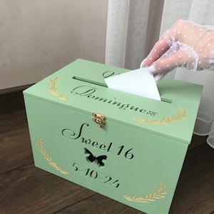 Personalised Quinceañera Sage Green Card Box, Boho Post Box, Money Box ...