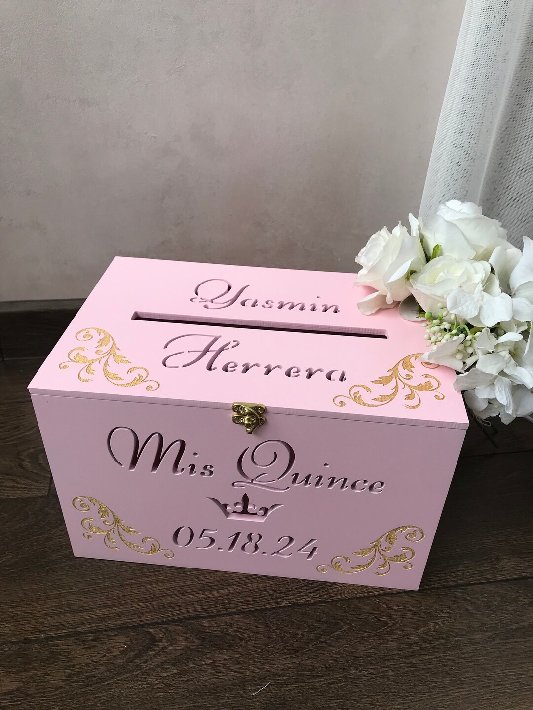 Personalised Quinceañera Pink Card Box, Boho Post Box, Money Box ...