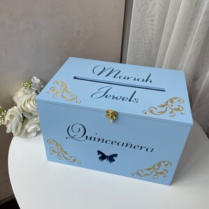 Personalised Quinceañera Blue Card Box, Boho Post Box, Money Box ...