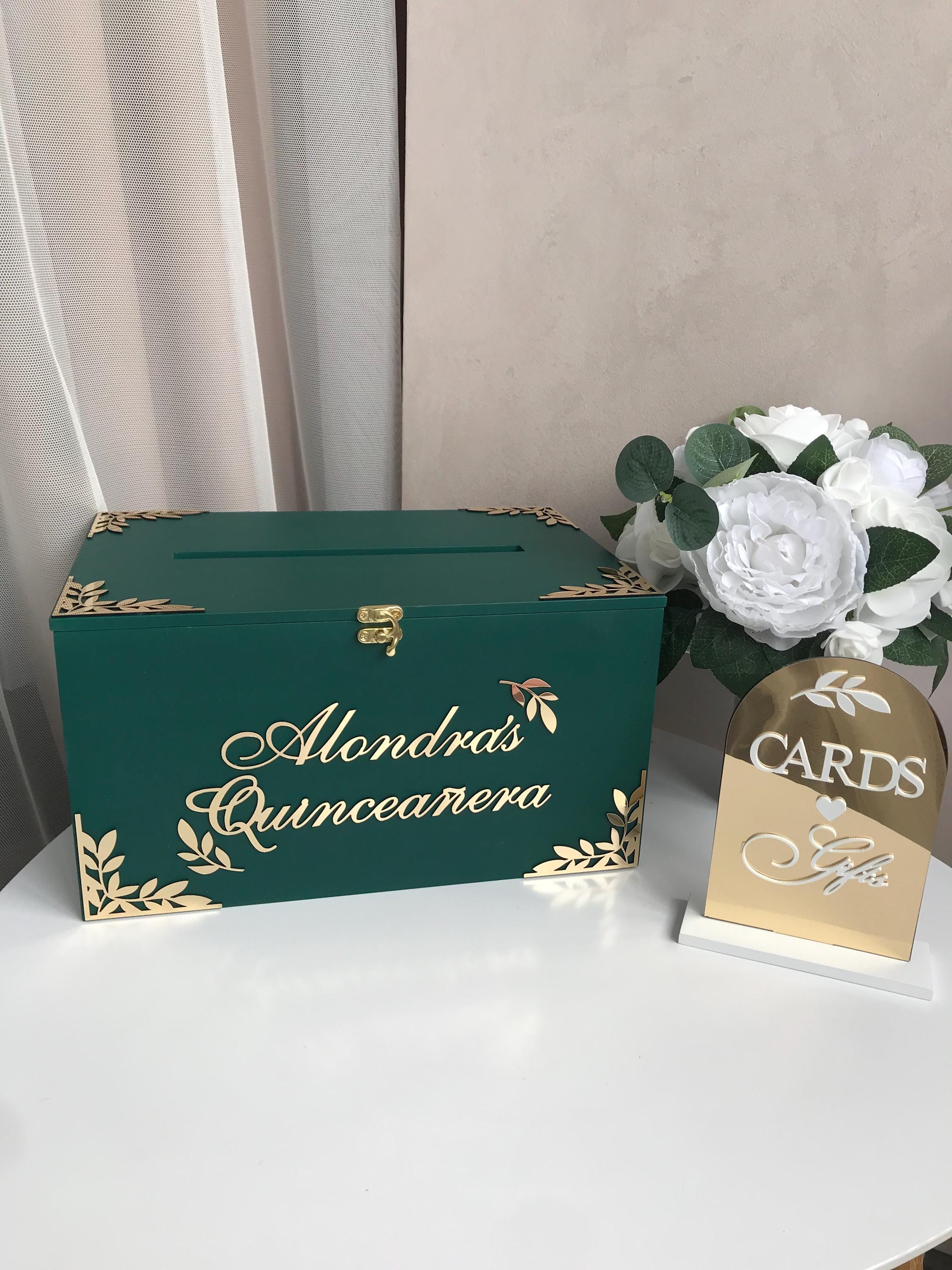 Green Sweet 16 Card Box, Personalized Quinceanera Card Box, Wooden ...