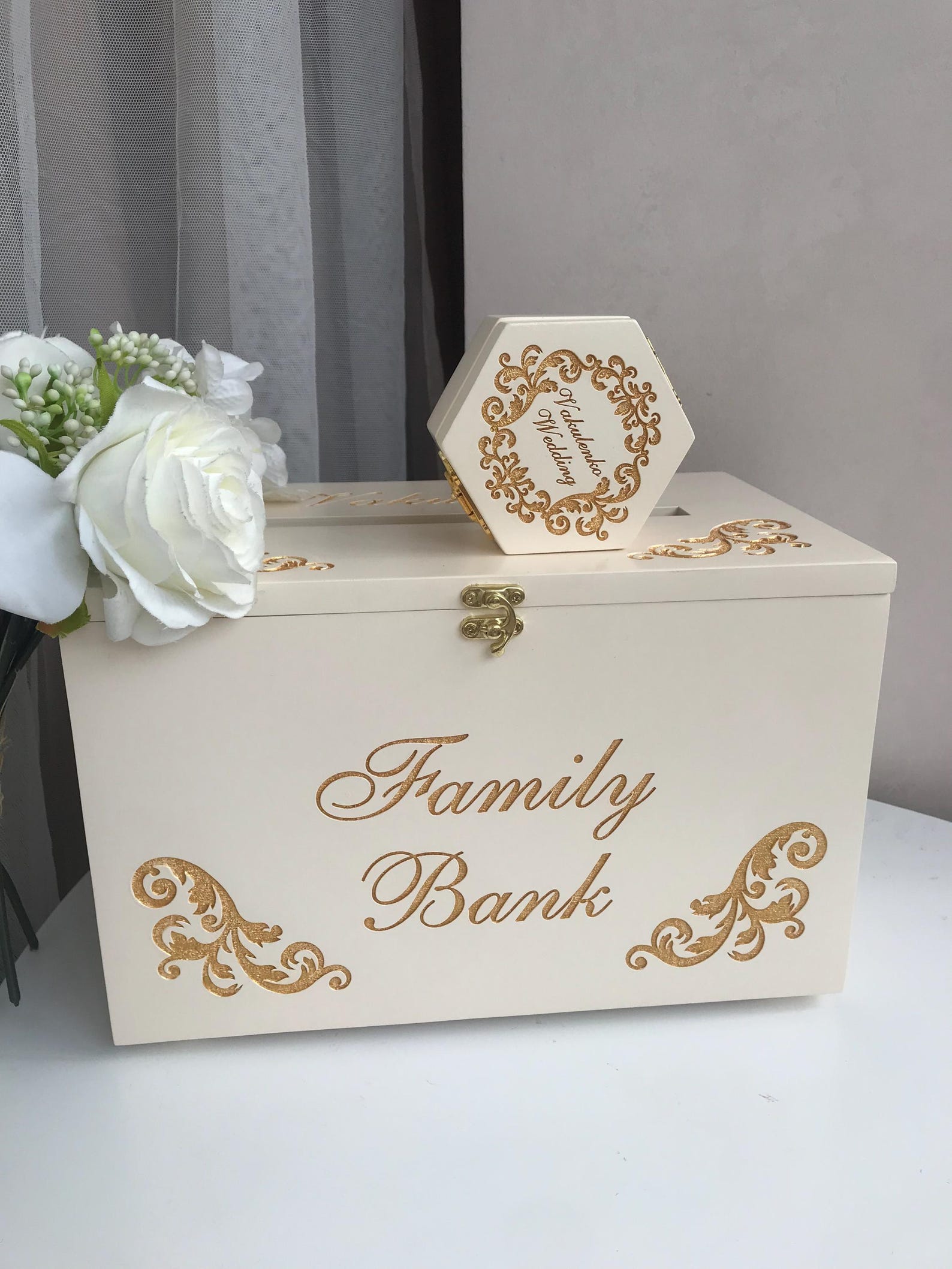 Beige Wedding Set Box, Wedding Ring Box and Card Box, Wedding Save the ...