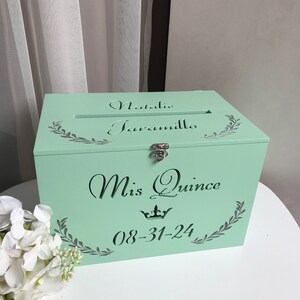 Personalised Quinceañera Sage Green Card Box, Boho Post Box, Money Box ...