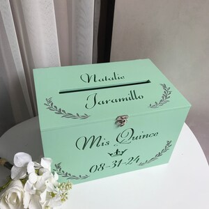 Personalised Quinceañera Sage Green Card Box, Boho Post Box, Money Box ...