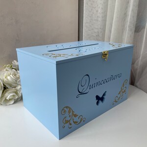 Personalised Quinceañera Blue Card Box, Boho Post Box, Money Box ...