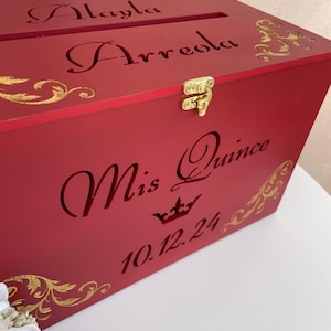 Personalised Quinceañera Red Card Box, Boho Post Box, Money Box, Rustic ...