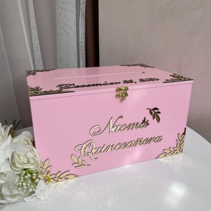 Pink Sweet 16 Card Box, Personalized Quinceanera Card Box, Wooden ...