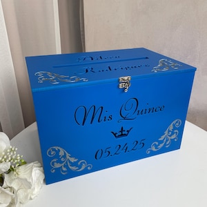 Personalised Quinceañera Royal Blue Card Box, Boho Post Box, Money Box ...