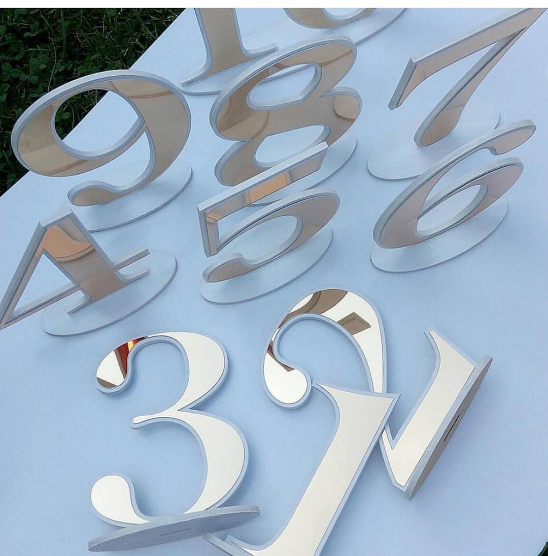 Silver Mirrored Table Numbers, Plywood Polyester Numbers, Reserved ...