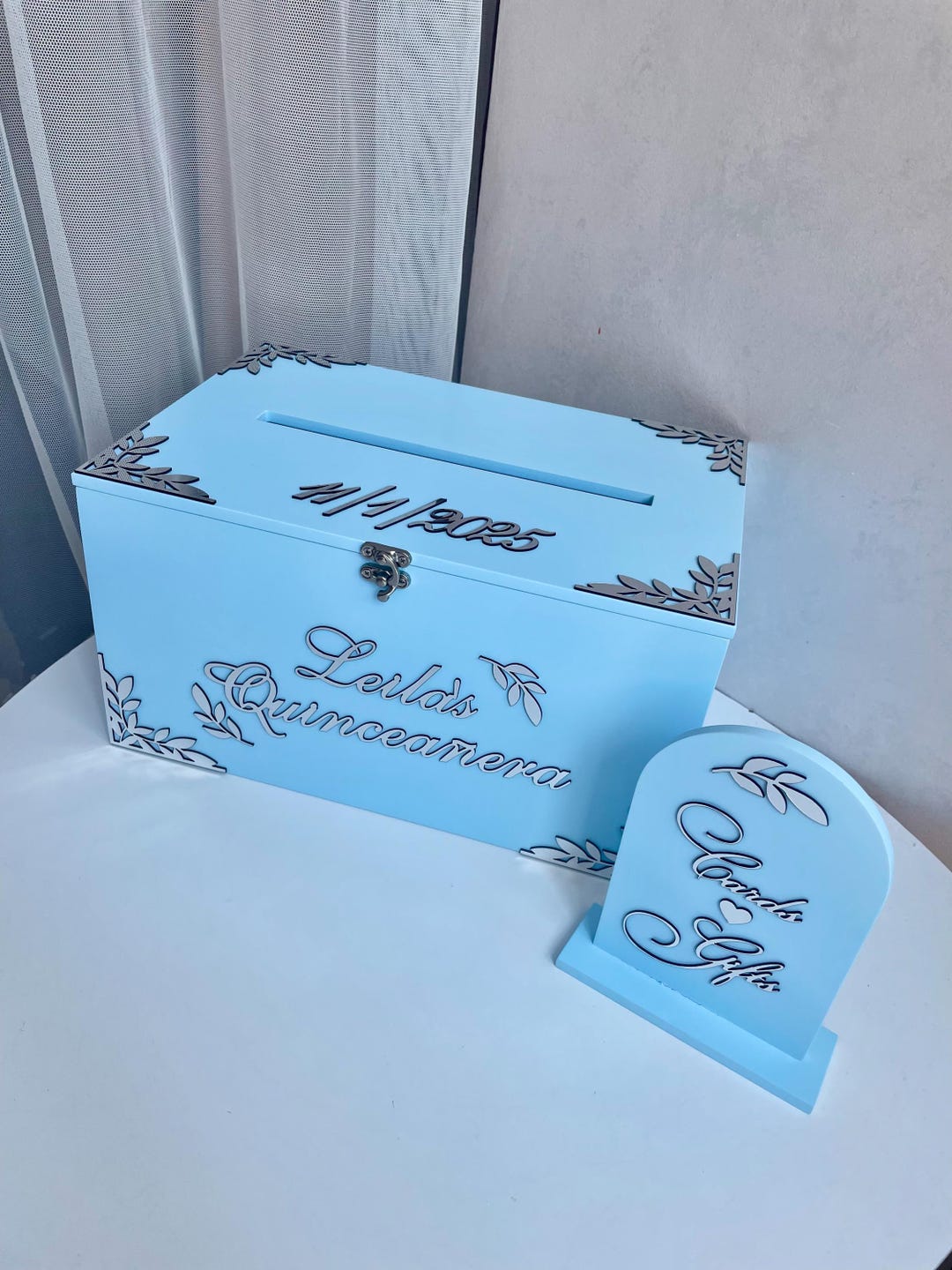 Blue Quinceañera Keepsake Box, Card Box for 16th Birthday Party, Wooden ...