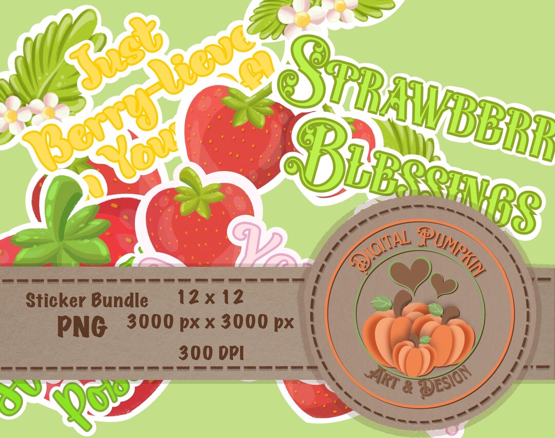 Blissful Hand Drawn Strawberry PNG Sticker Clipart Bundle | Instant ...