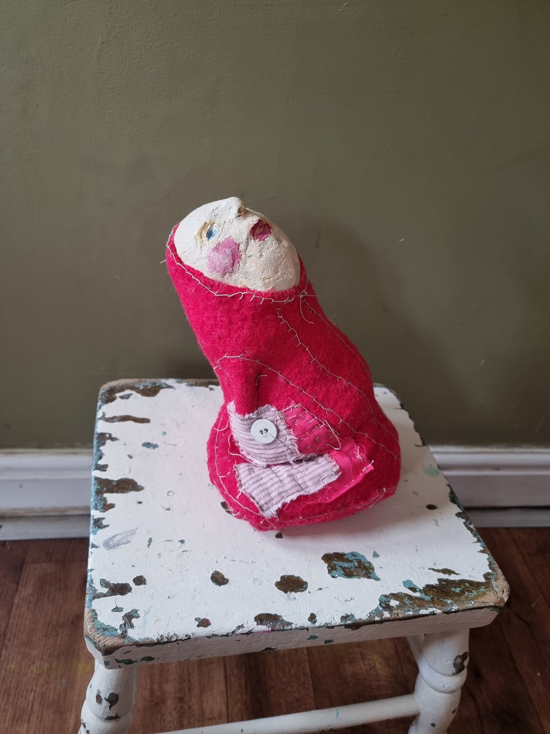 Mixed Media Art Doll: Paper Clay Face, Wool Blanket Body - Etsy