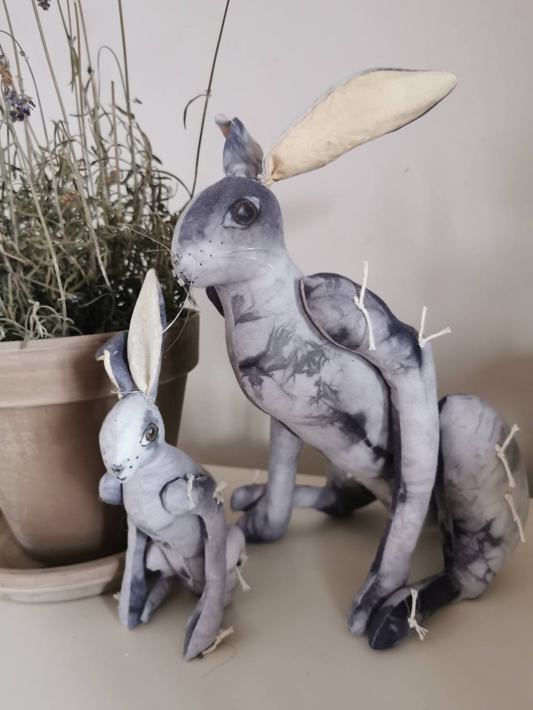Grey Hare and Baby Hare, Cloth Hares, Mother Hare, Cloth Rabbit ...
