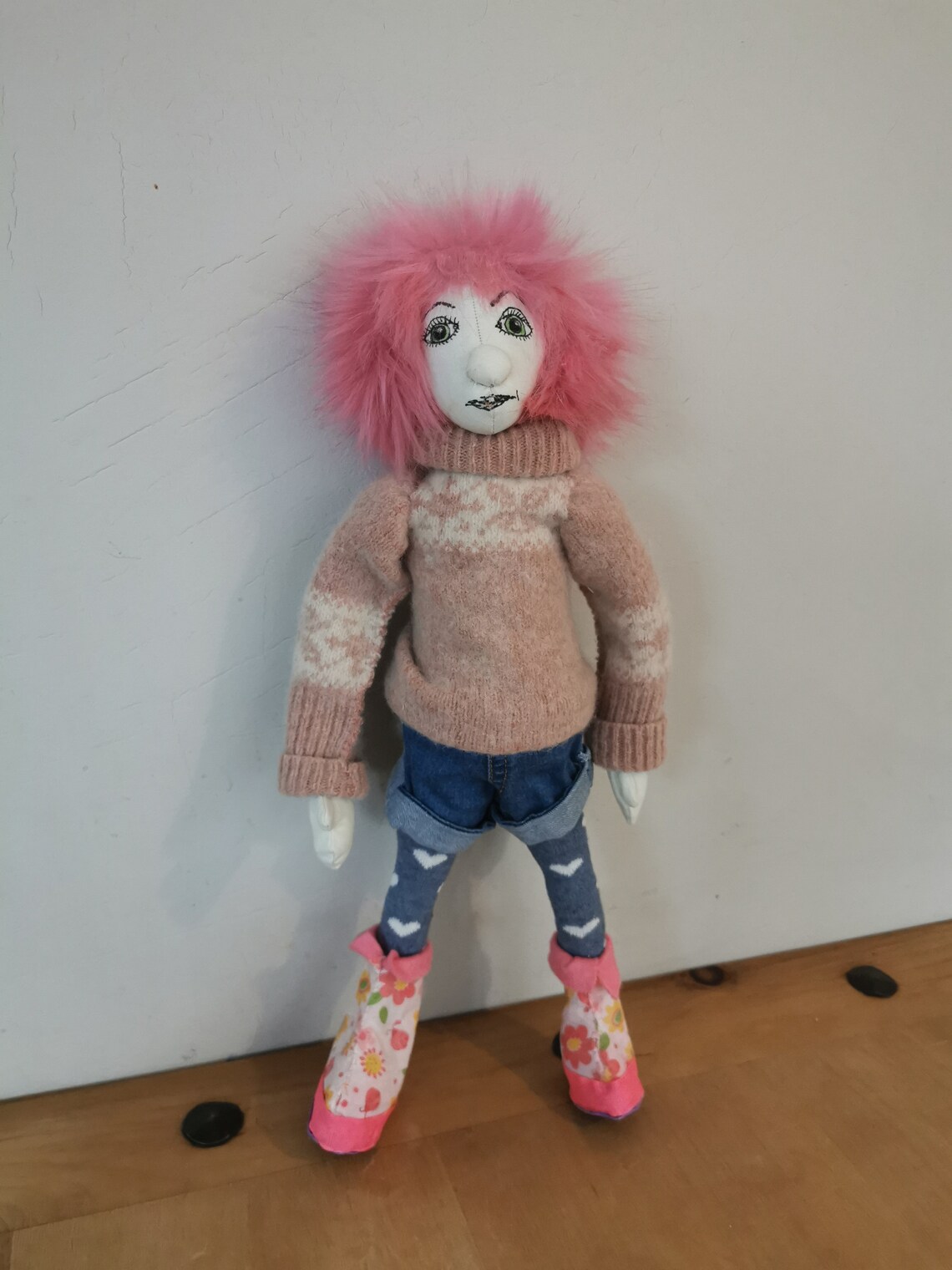 Doll, Handmade Doll, Art Doll, Cloth Doll, Home Decor Doll, Pink Haired ...