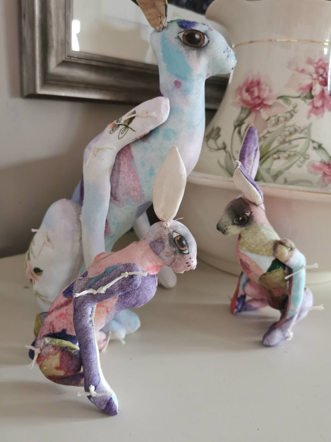 Recycled Fabric Miniature Hare, Handmade Easter Nursery Decor - Etsy