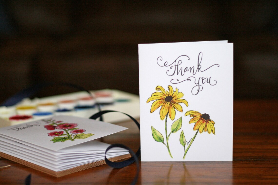 PRINTABLE Thank You Cards, Hollyhock, Black-eyed Susan, Floral Wreath ...