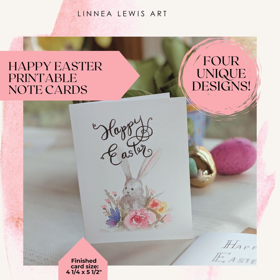 EASTER Note Cards, Print at Home, Happy Easter, Baby Animals, Yellow ...