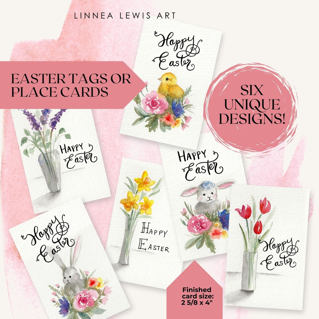 PRINTABLE Easter Tags & Place Cards, Happy Easter, Watercolor Bunny ...