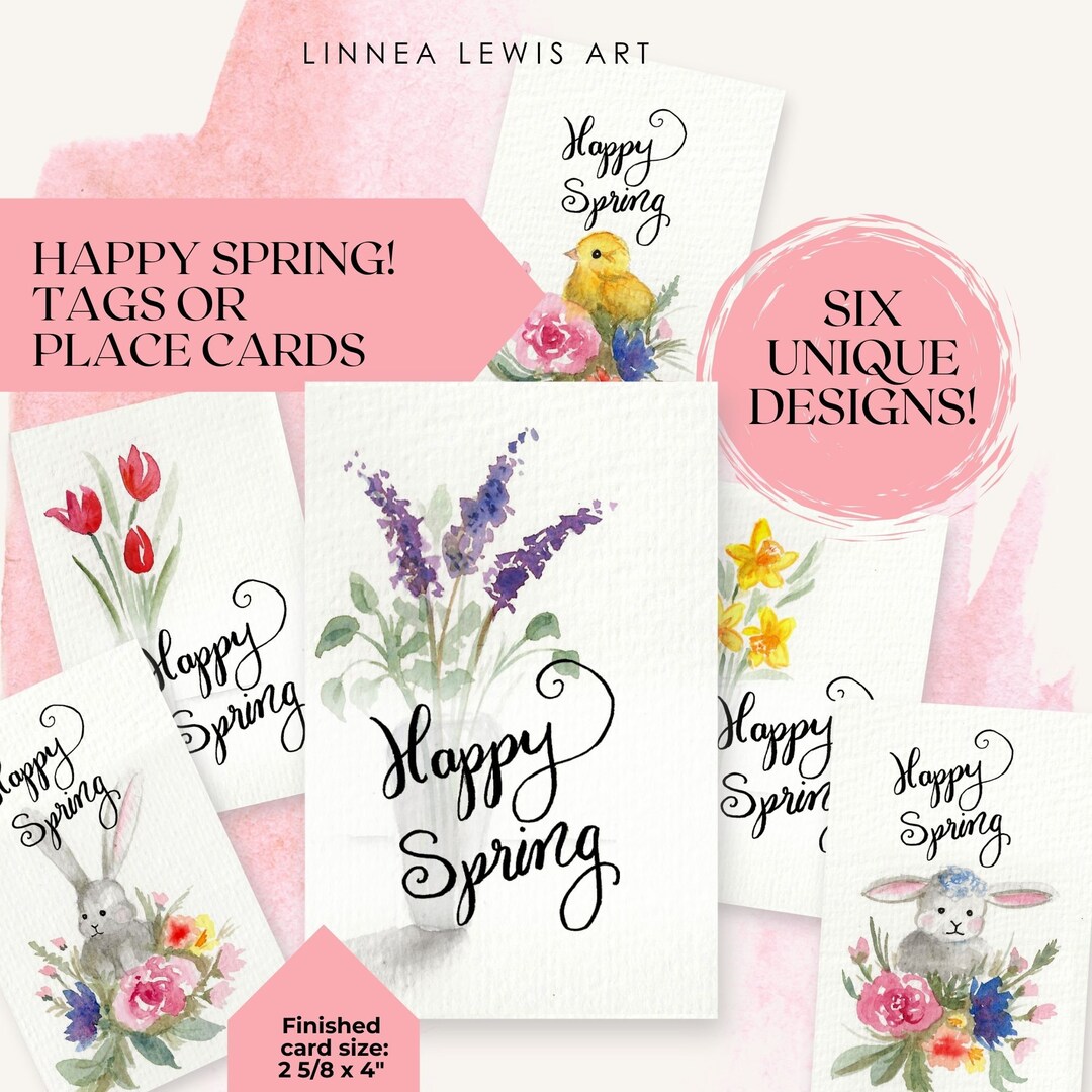PRINTABLE Happy Spring Tags & Place Cards, Watercolor Floral, Baby ...