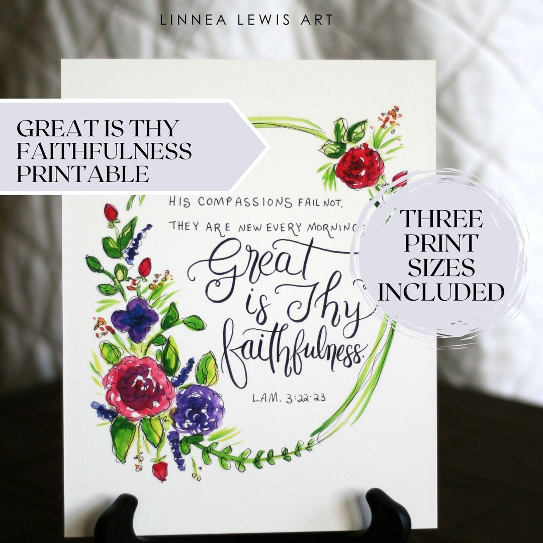 Printable Bible Verse, Great is Thy Faithfulness, Hand Lettered ...