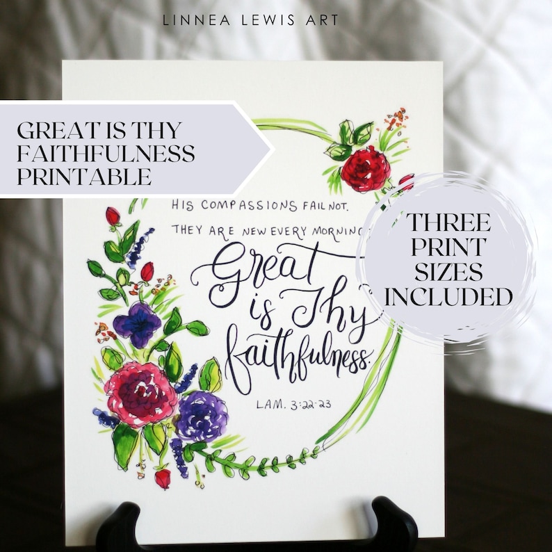 Printable Bible Verse, Great is Thy Faithfulness, Hand Lettered ...