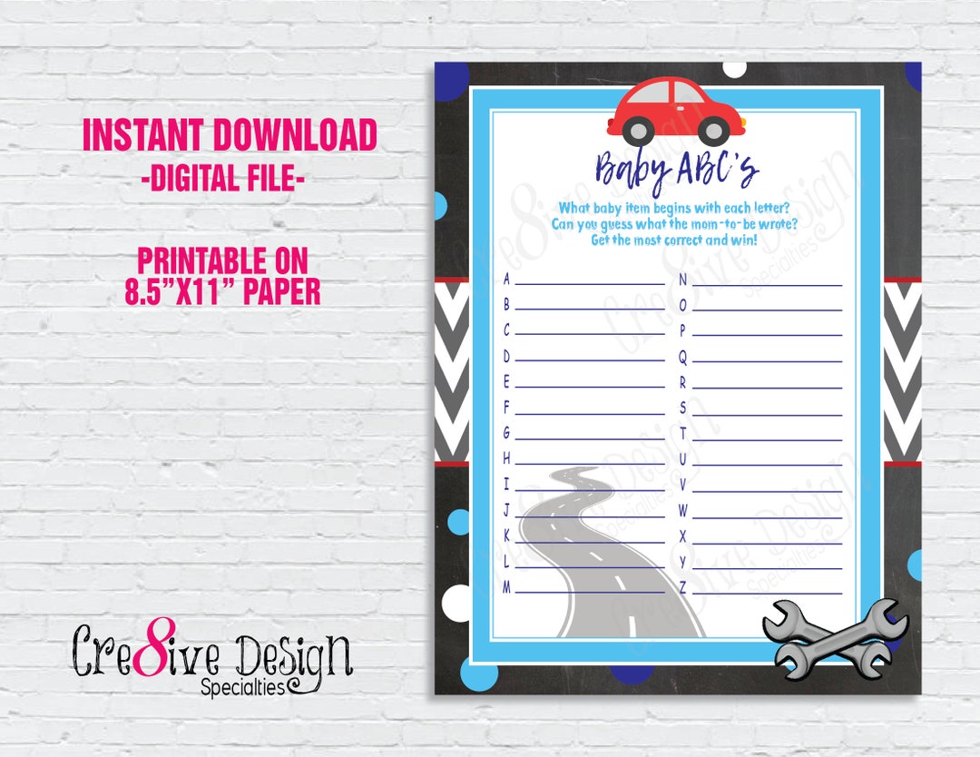 Mechanic Baby Shower Trivia Game: ABC Printable (instant Dowbload) - Etsy