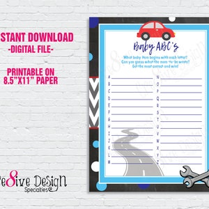 Mechanic Baby Shower Trivia Game: ABC Printable (instant Dowbload) - Etsy