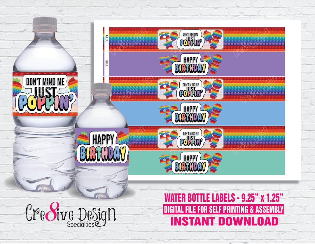 POP IT Water Bottle Label, Water Bottle Labels, Pop It Party Supplies ...
