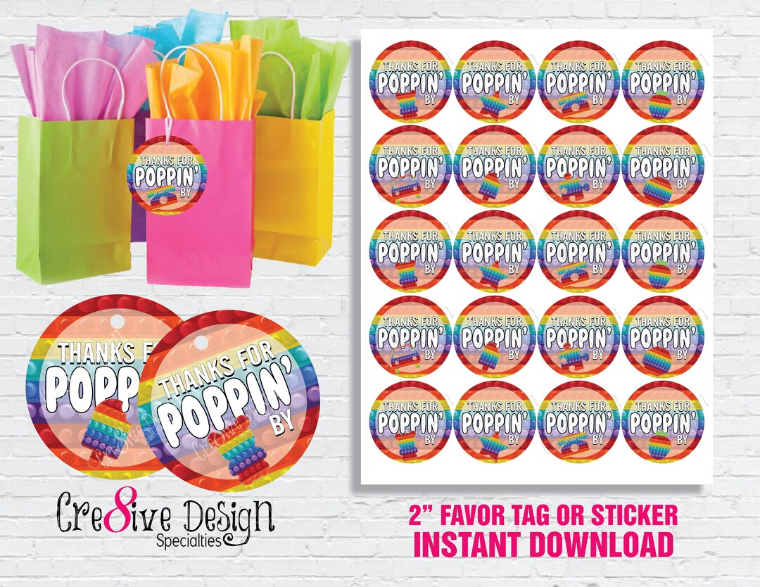 POP IT Favor Tag, Favors Tags, Thanks for Poppin By, Pop It Fidget ...