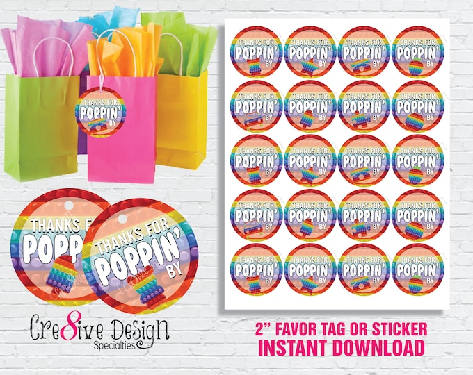 POP IT Favor Tag, Favors Tags, Thanks for Poppin By, Pop It Fidget ...