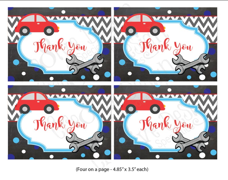 Mechanic Baby Shower Thank You Cards: Car Theme (instant Download) - Etsy