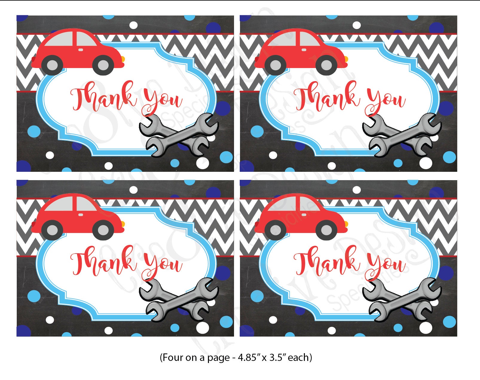 Mechanic Baby Shower Thank You Cards: Car Theme (instant Download) - Etsy