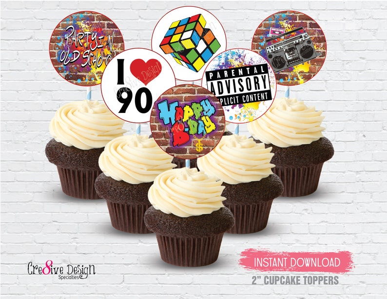 90s Cupcake Toppers, 90s Hip Hop Cupcake Toppers, 90s Hip Hop Party ...