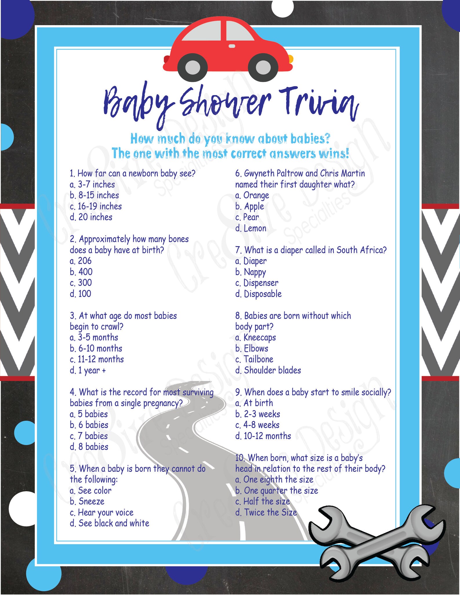 BABY SHOWER TRIVIA Mechanic Theme Printable Mechanic Baby - Etsy
