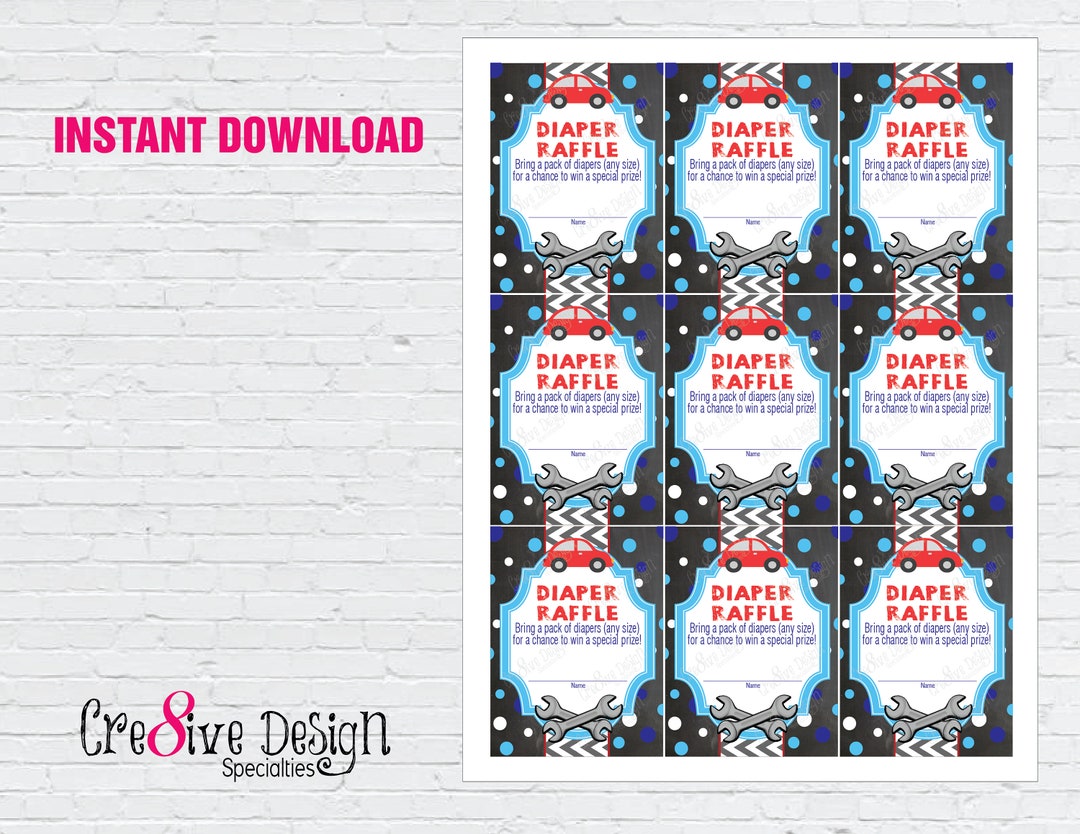Mechanic Baby Shower Diaper Raffle Printable (instant Download) - Etsy