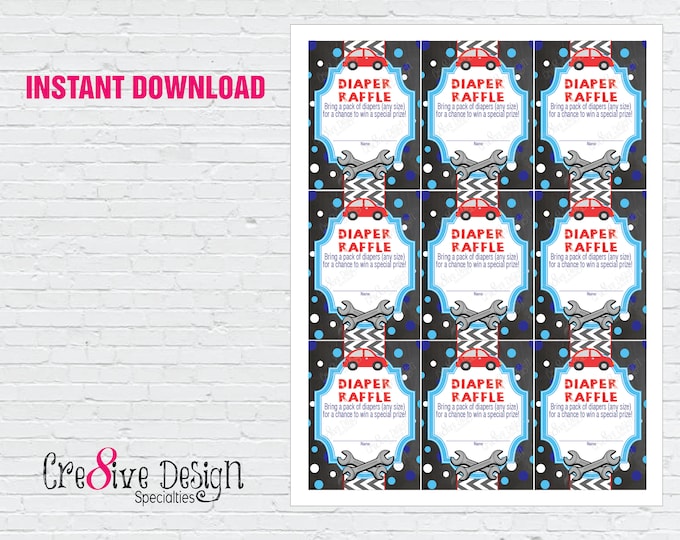 DIAPER RAFFLE Mechanic Theme Printable, Mechanic Baby Shower, Car Baby ...