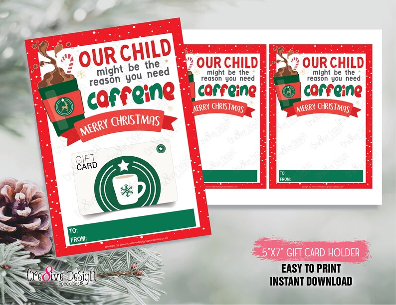 Printable Coffee Gift Card Holder, Teacher Christmas Gift (digital ...