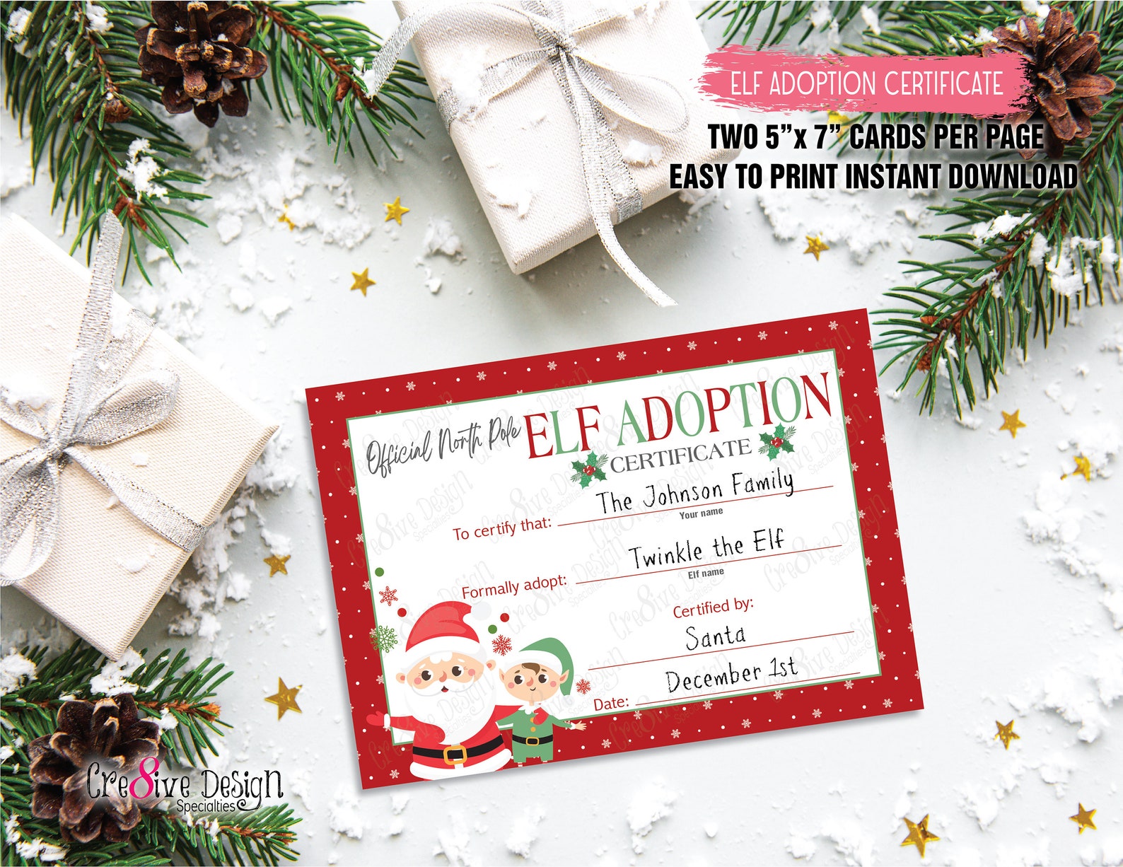 Elf Adoption Certificate Printable Adopt an Elf Letter Elf - Etsy