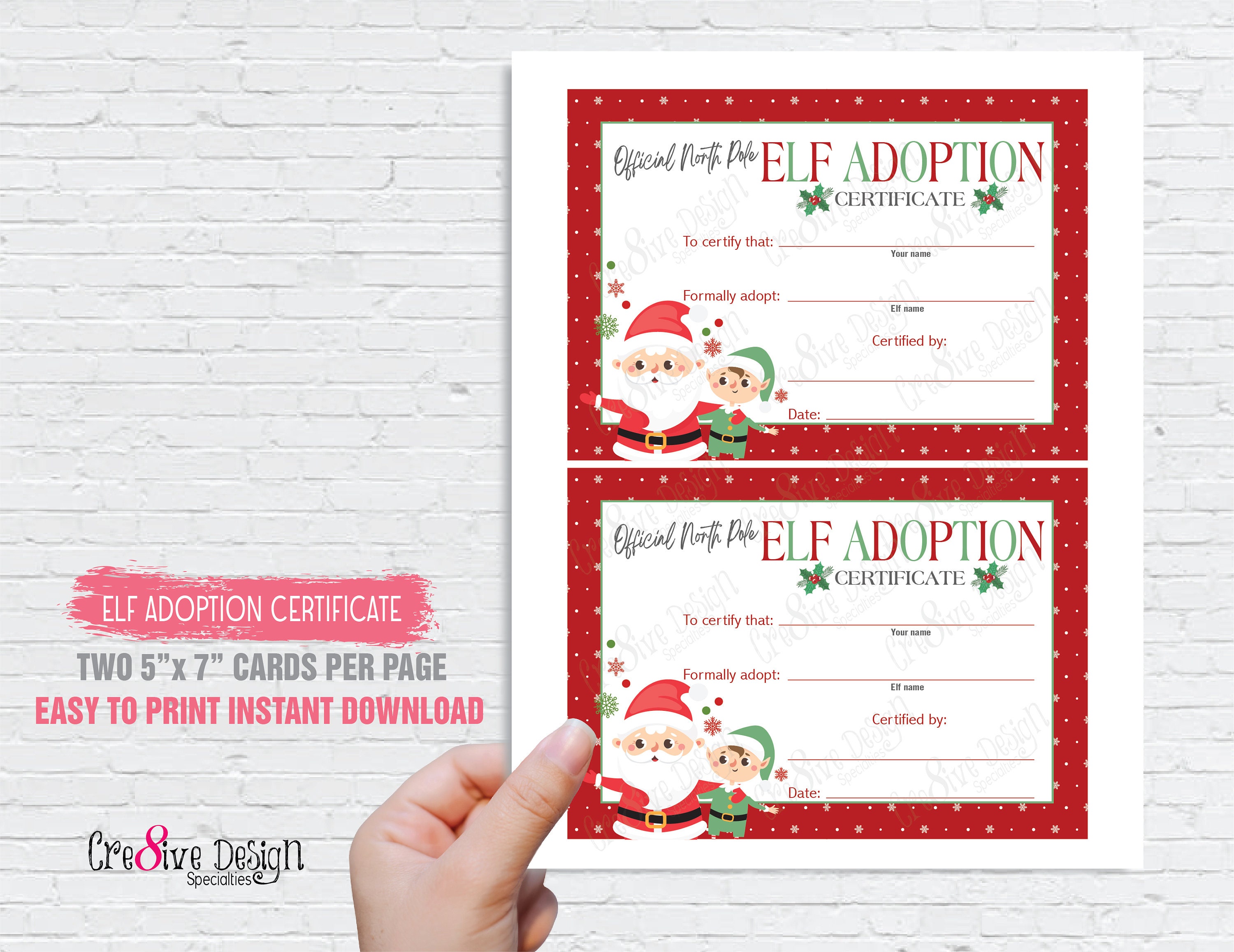 Elf Adoption Certificate Printable Adopt an Elf Letter Elf - Etsy