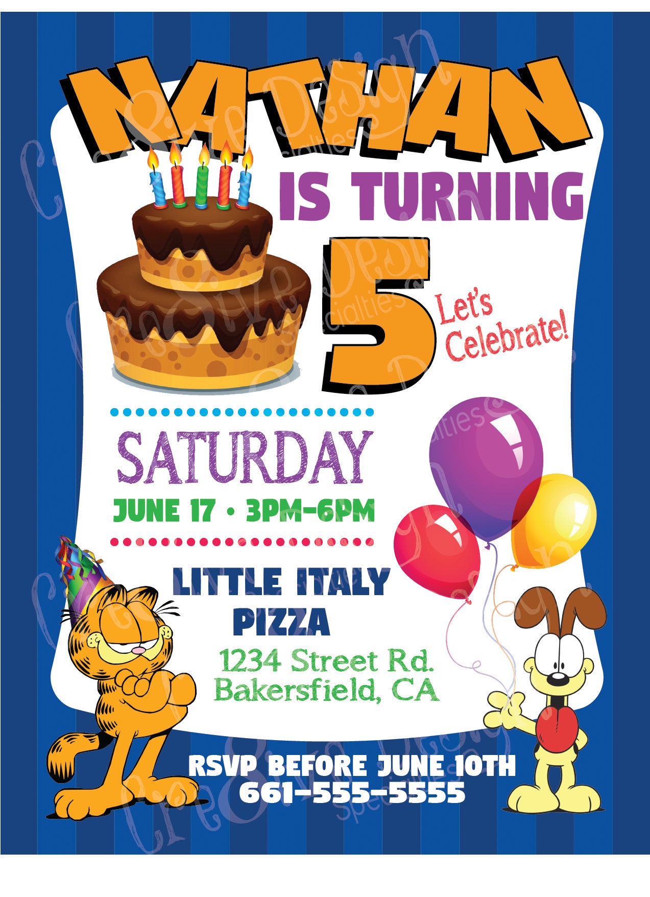 Invitación imprimible personalizada de cumpleaños de Garfield | Etsy